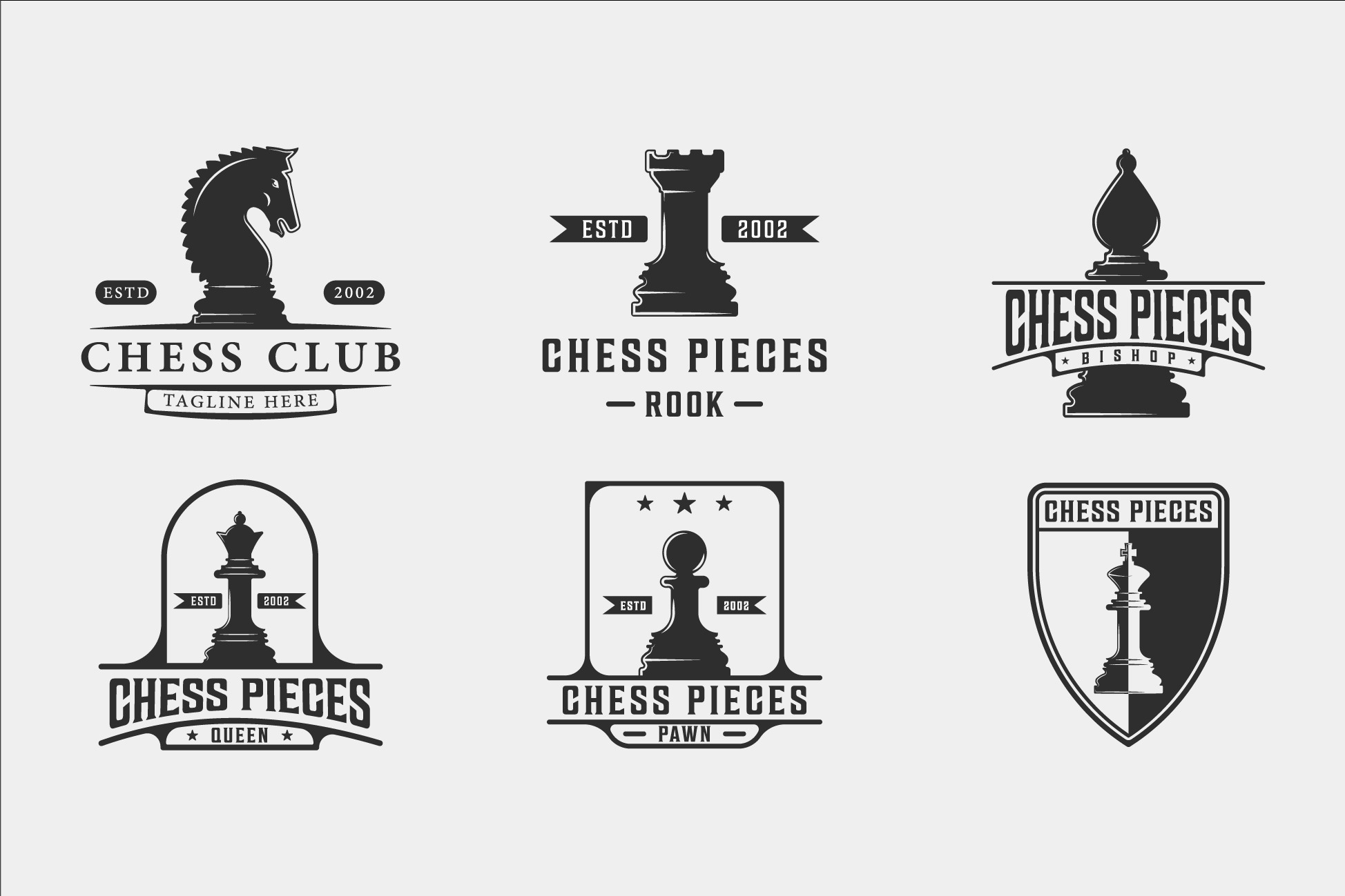 set of chess pieces logo vintage