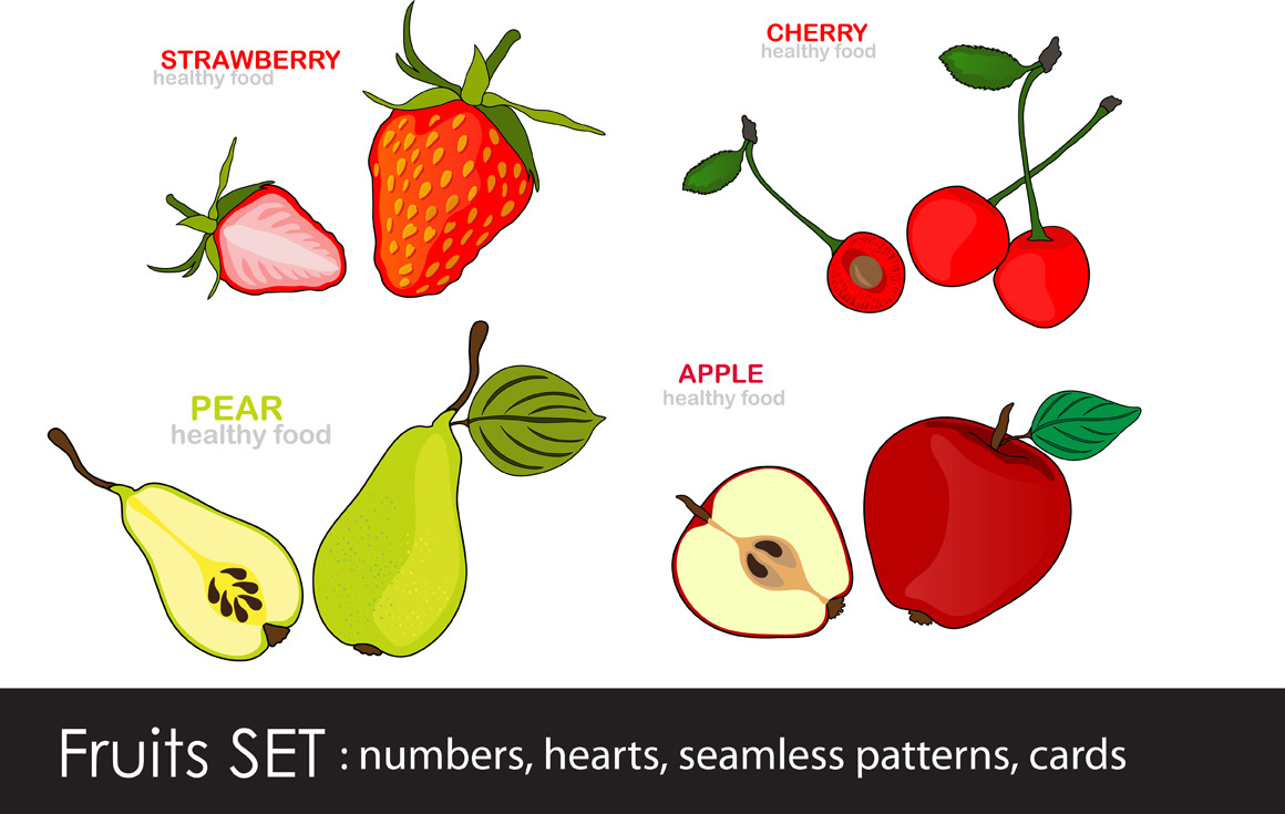 Fruits Set, a Food Illustration by Sunset&Sea Design