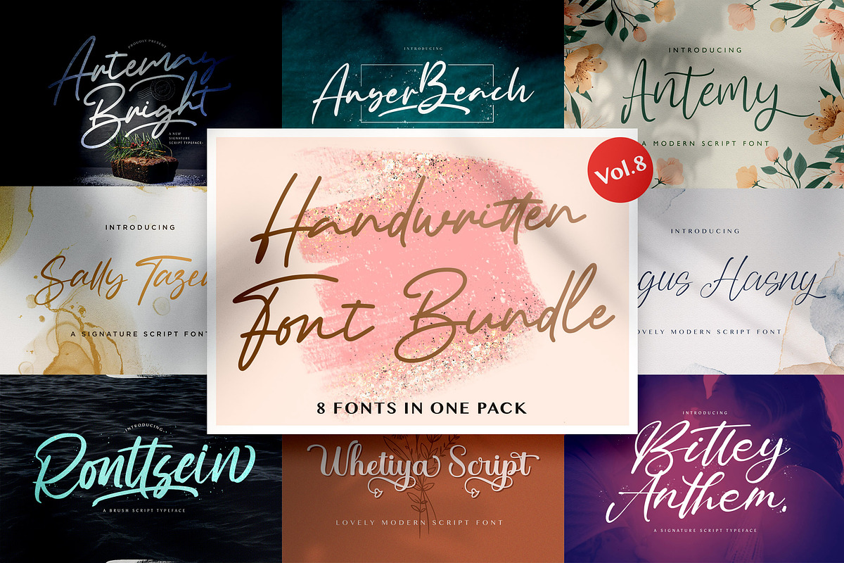 Handwritten Font Bundle Vol 8, a Script Font by StringLabs