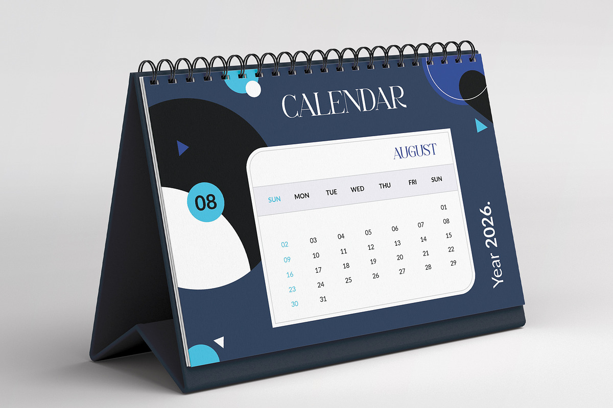 Abstract Blue 2026 Desk Calendar, a Stationery Template by Spark_Creative