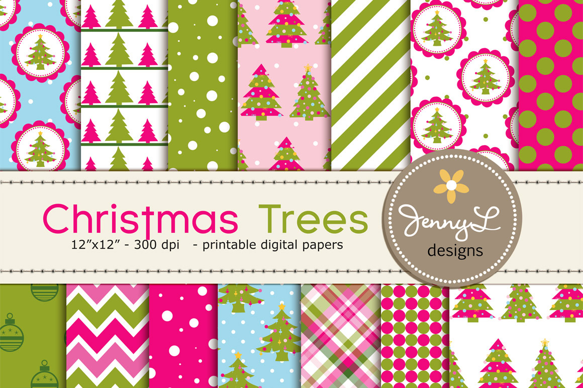 Christmas Trees Digital Papers, a Pattern Graphic by JennyL Designs