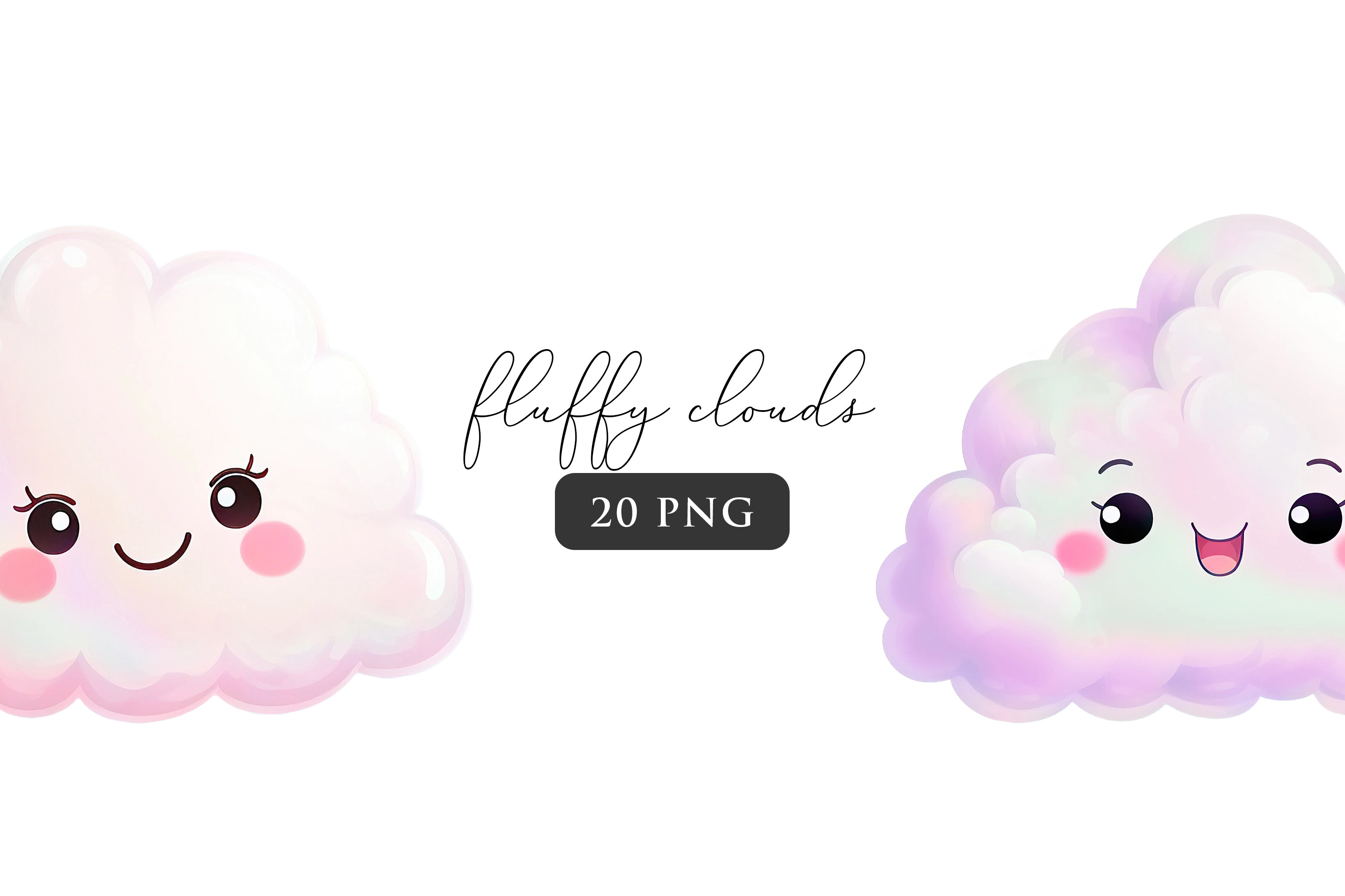 Cute Fluffy clouds Clipart, a Decorative Illustration by PaintPixelCo