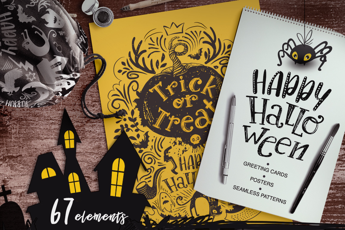 Hand-drawn Halloween Clipart, a Decorative Illustration by artappler