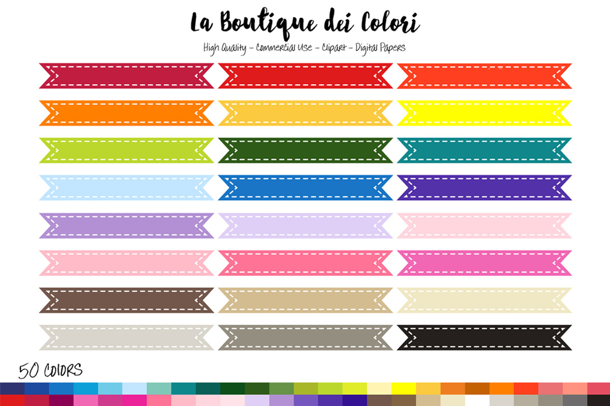 50 Stitched Ribbon Banner Clipart, a Graphic by La Boutique dei Colori