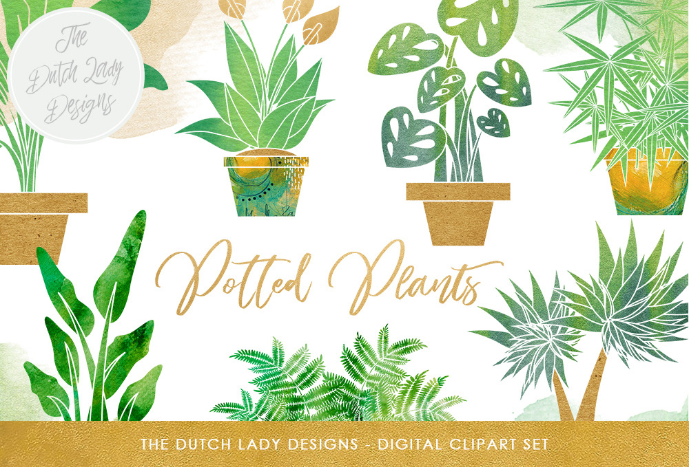 Potted Plants Clipart Set, an Illustration by The Dutch Lady Designs