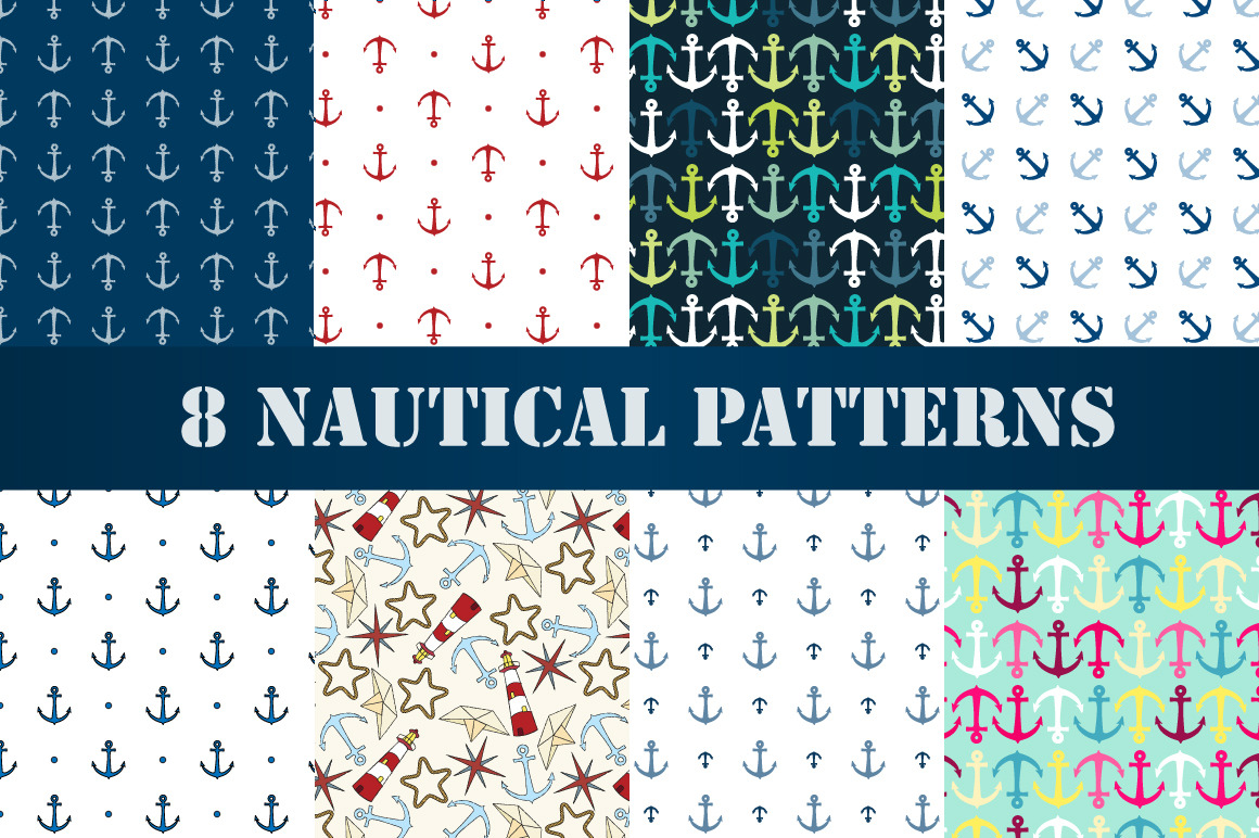 Set of 8 nautical patterns, part 1, a Pattern Graphic by Simple Patterns