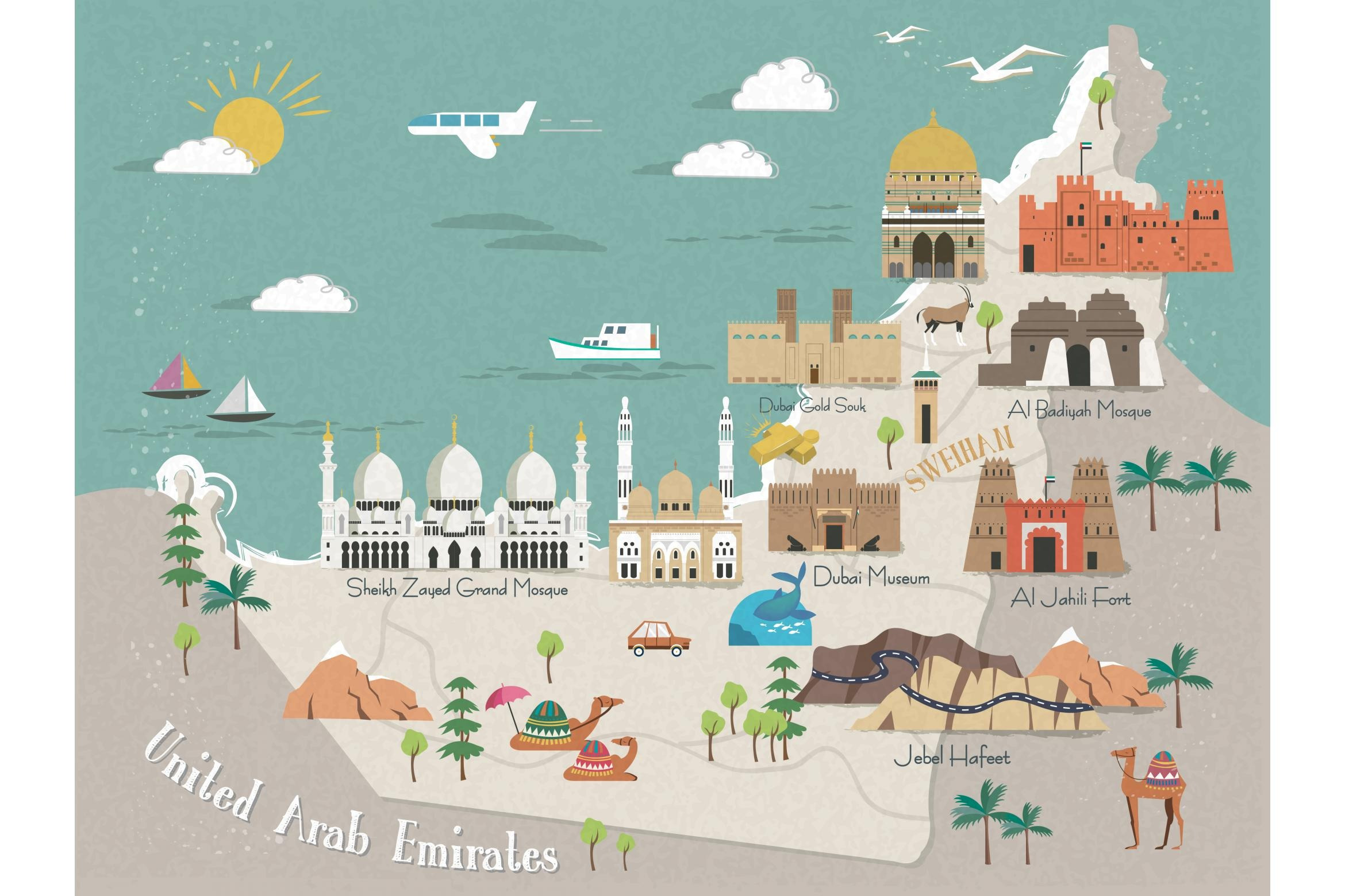 UAE travel concept map, a Decorative Illustration by TotallypicRF