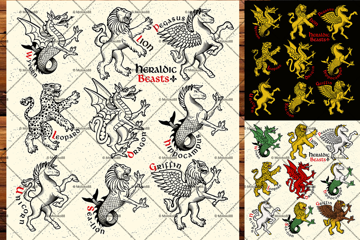 Heraldic Beasts, an Animal Illustration by Moloko88