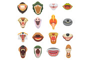 Animals mouth vector open jaw with teeth or fangs of roaring animals ...