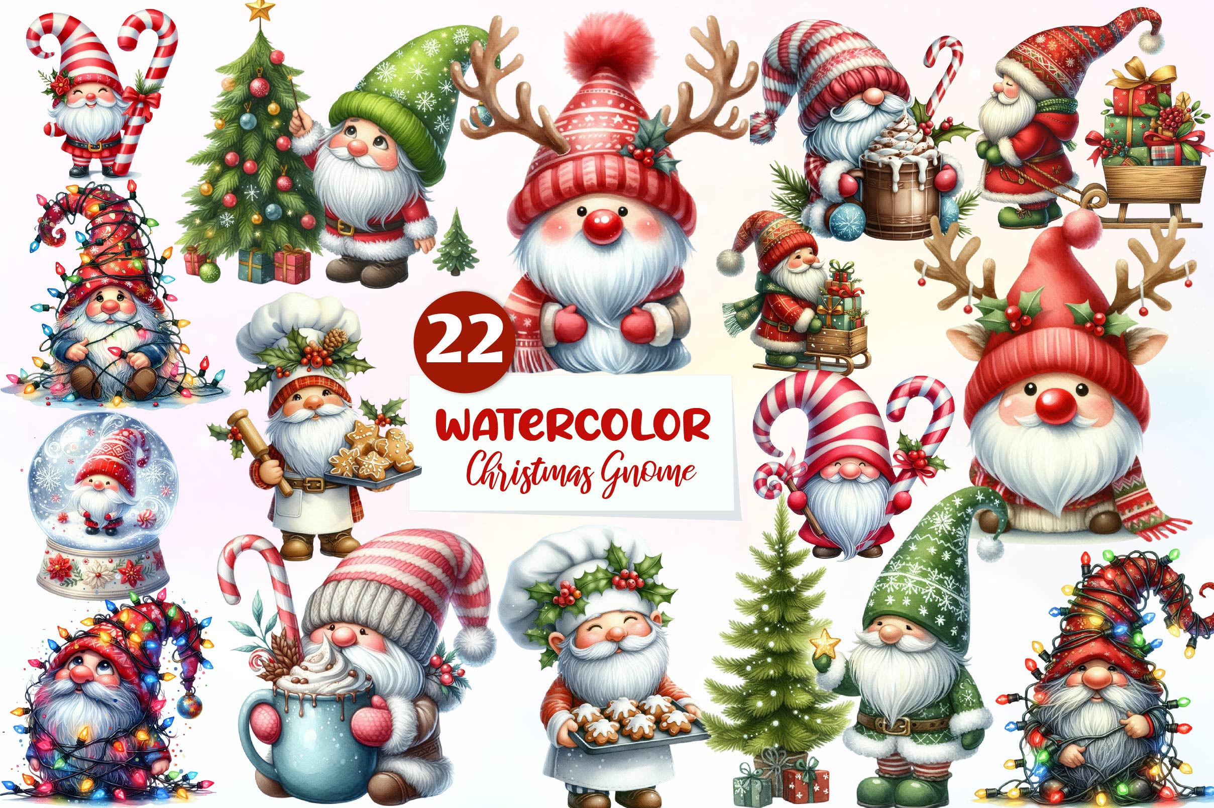 Christmas Gnome Watercolor Clipart, an Illustration by CreationArt