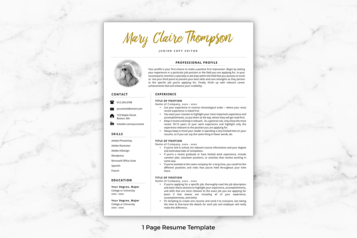 Resume Template/CV - Mary, a Resume Template by Resume Template Studio