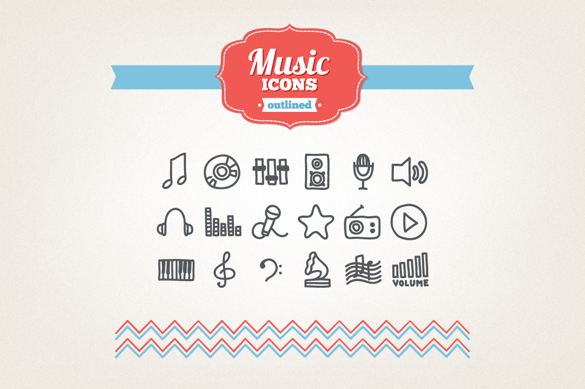 Hand drawn music icons, an Outline Icon by miumiu