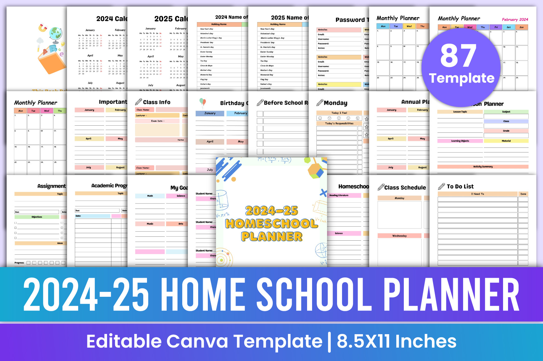 2024-25 Home School Planner Canva | Creative Market