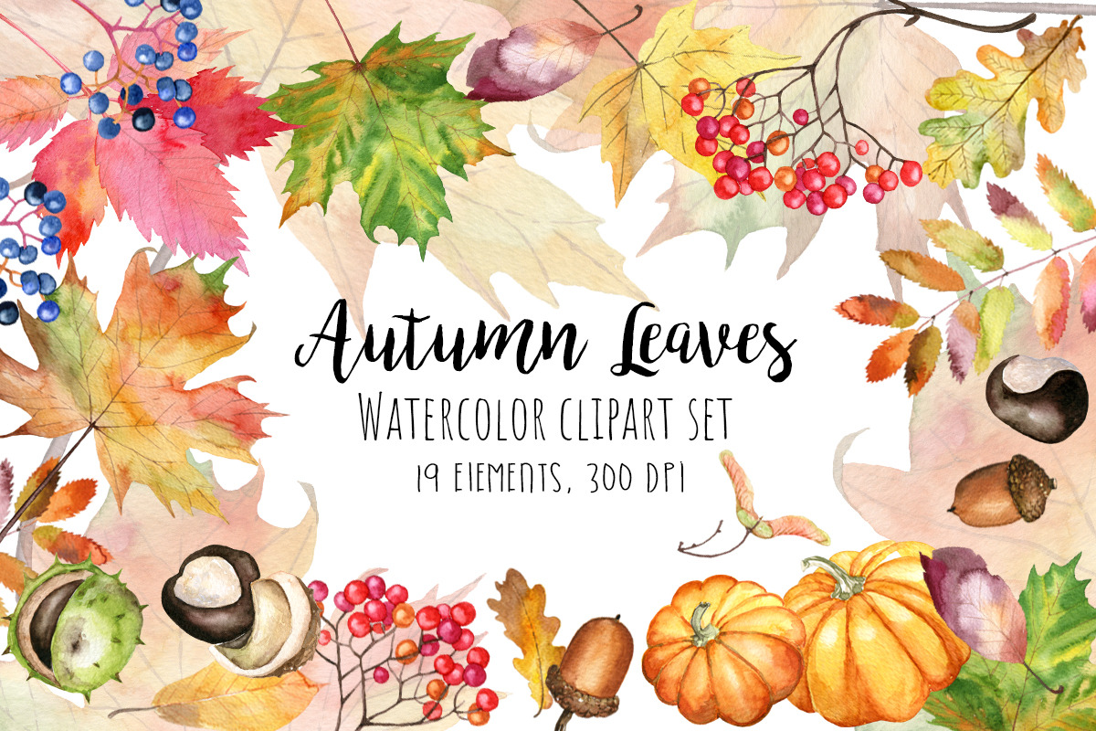 Autumn leaves Watercolor Clipart Set, an Illustration by ...