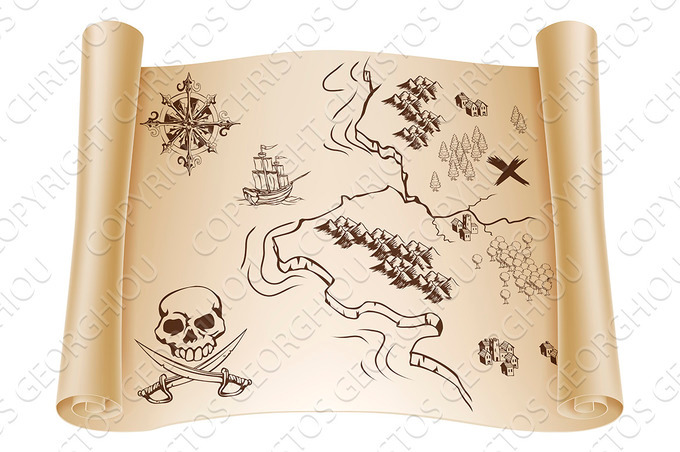 Old Treasure map on scroll, a Texture Illustration by Christos Georghiou