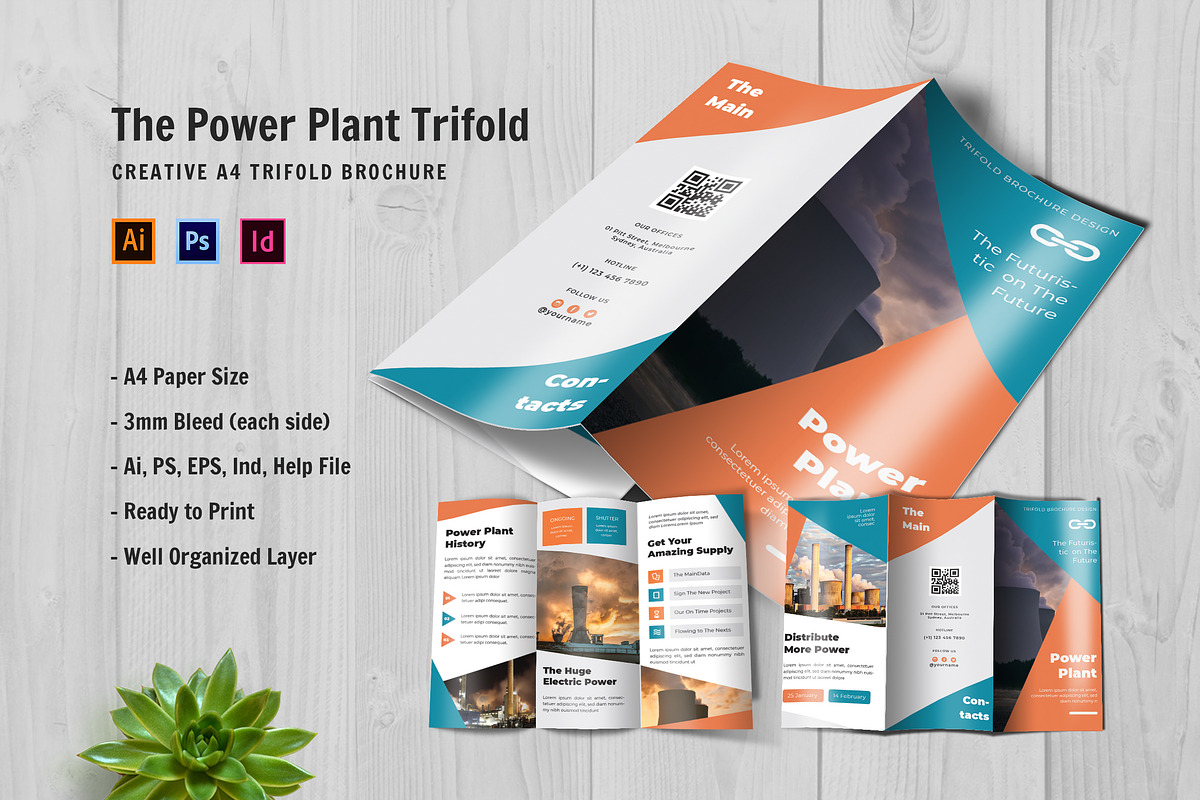 Power Plant Trifold Brochure, a Brochure Template by AQR Studio