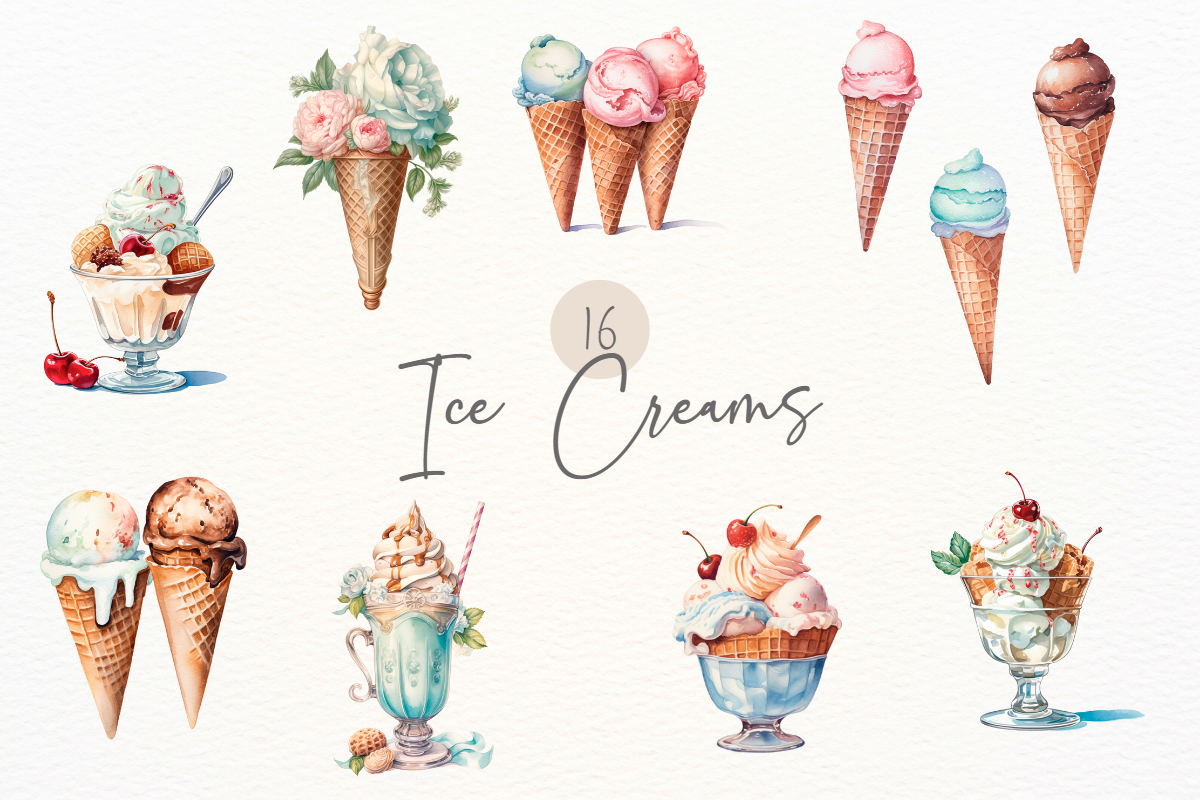 Ice Cream Parlor Watercolor Clip Art, a Food Illustration by The ...