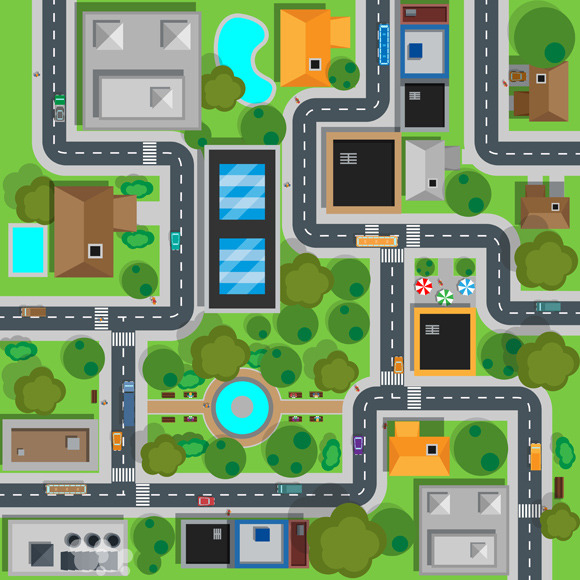 Map of City Top View Design Flat, an Object Illustration by robuart
