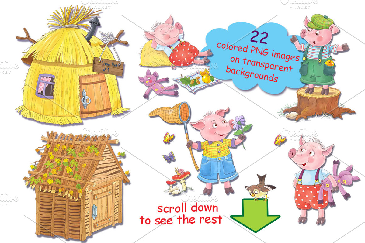 The Three Little Pigs bundle, an Animal Illustration by Haso