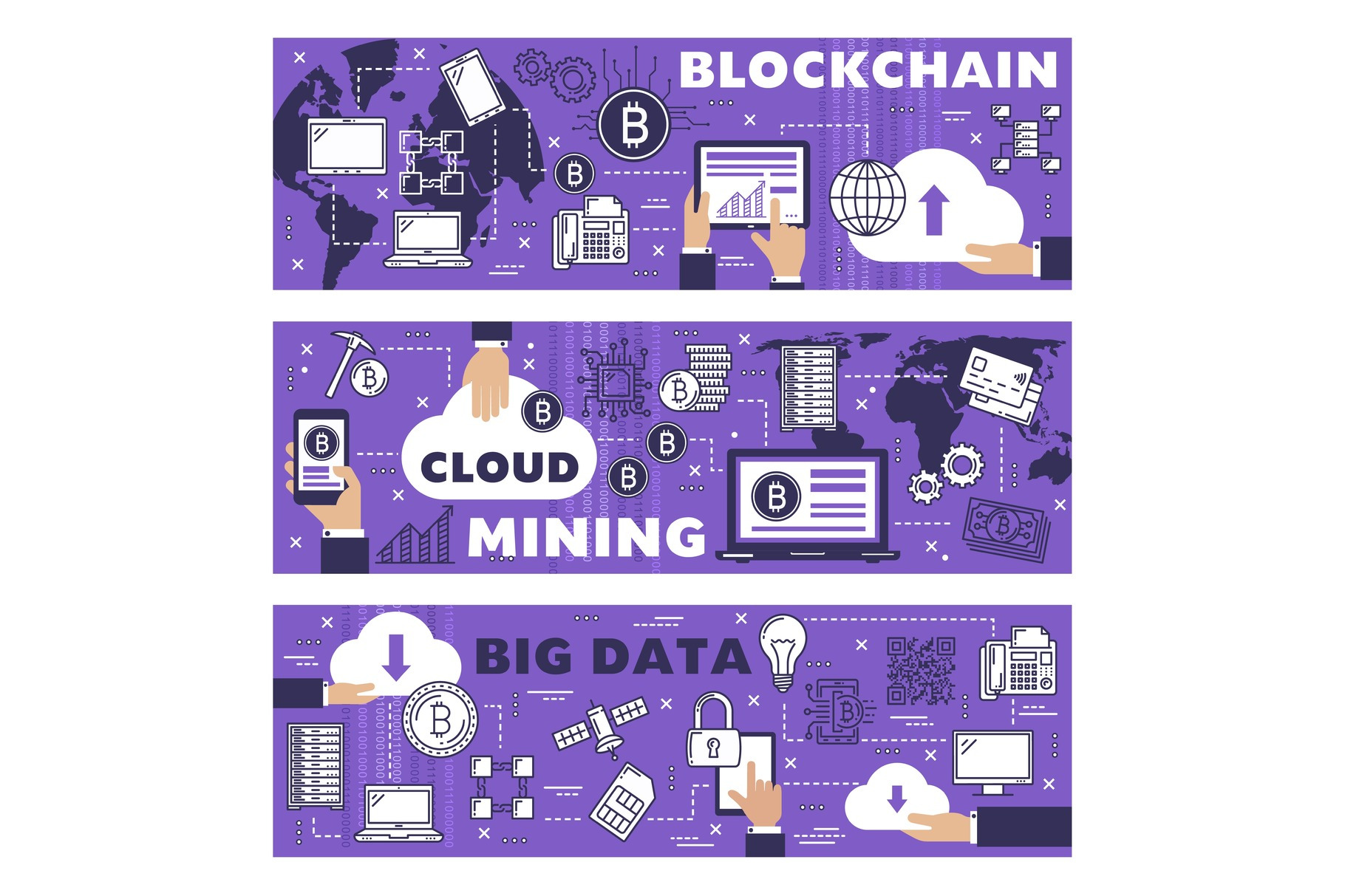 Cryptocurrency mining, blockchain, a Finance Illustration by Vector ...