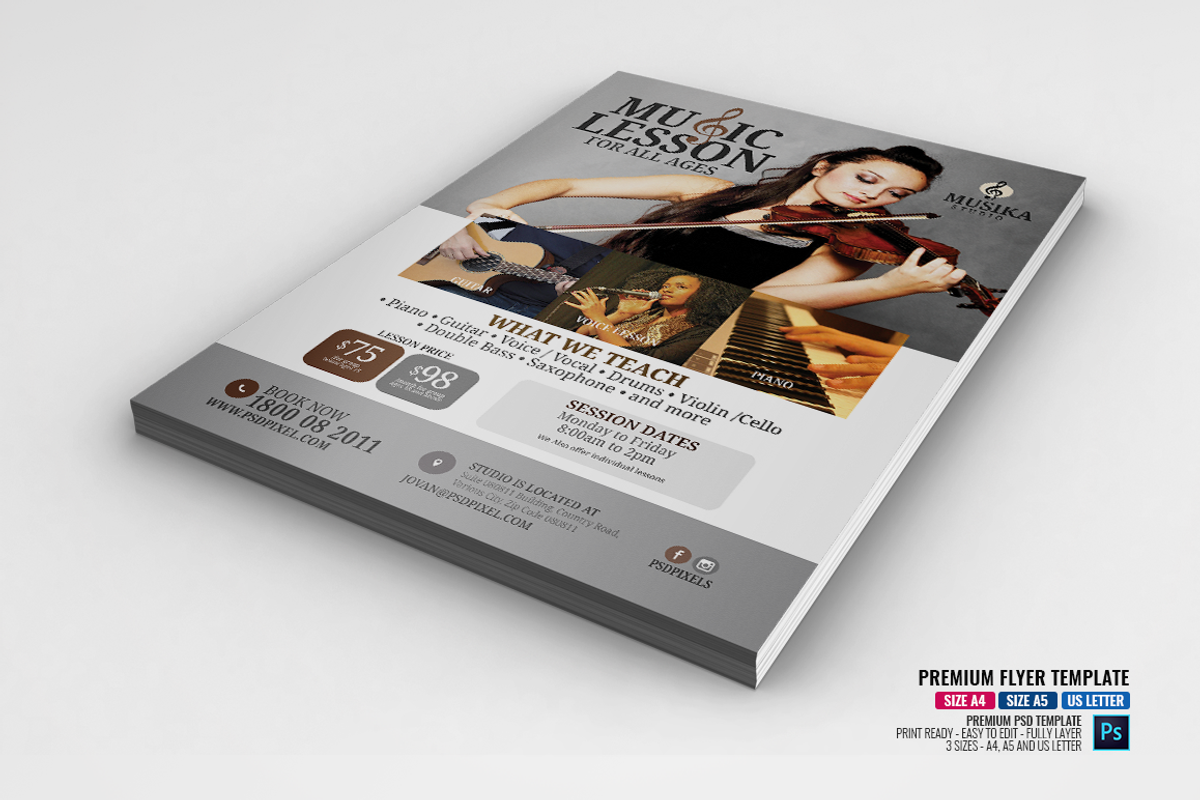 Music Lesson Flyer, a Flyer Template by PSDPixel