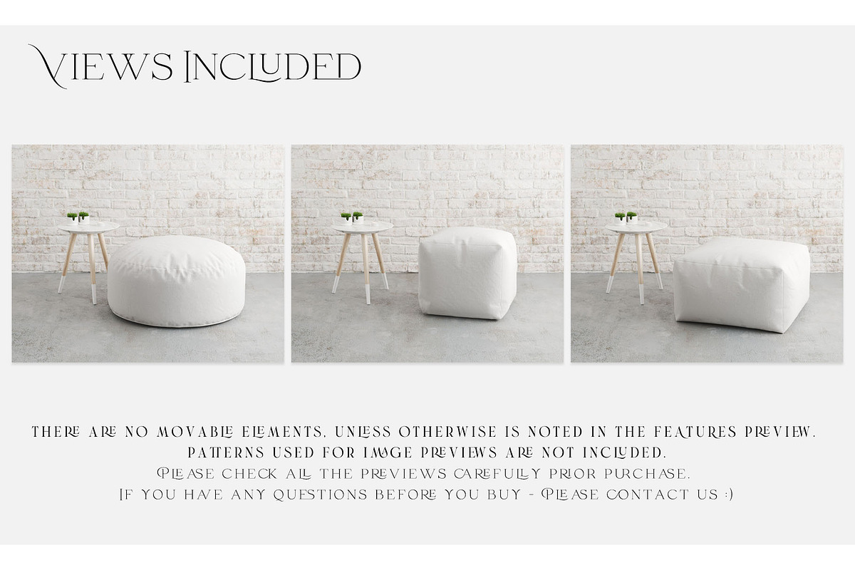 3 Types of Pouf Upholstery Mockups, a Household Mockup by mock-ups