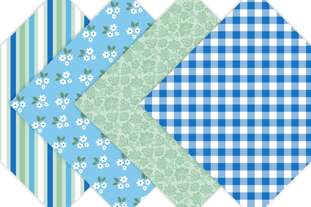 Blue Floral Digital Paper Pack, a Pattern Graphic by Leska's Digitals