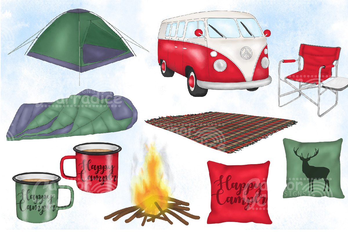 Watercolor Camping clipart, an Illustration by Gaynor Carradice Designs ...