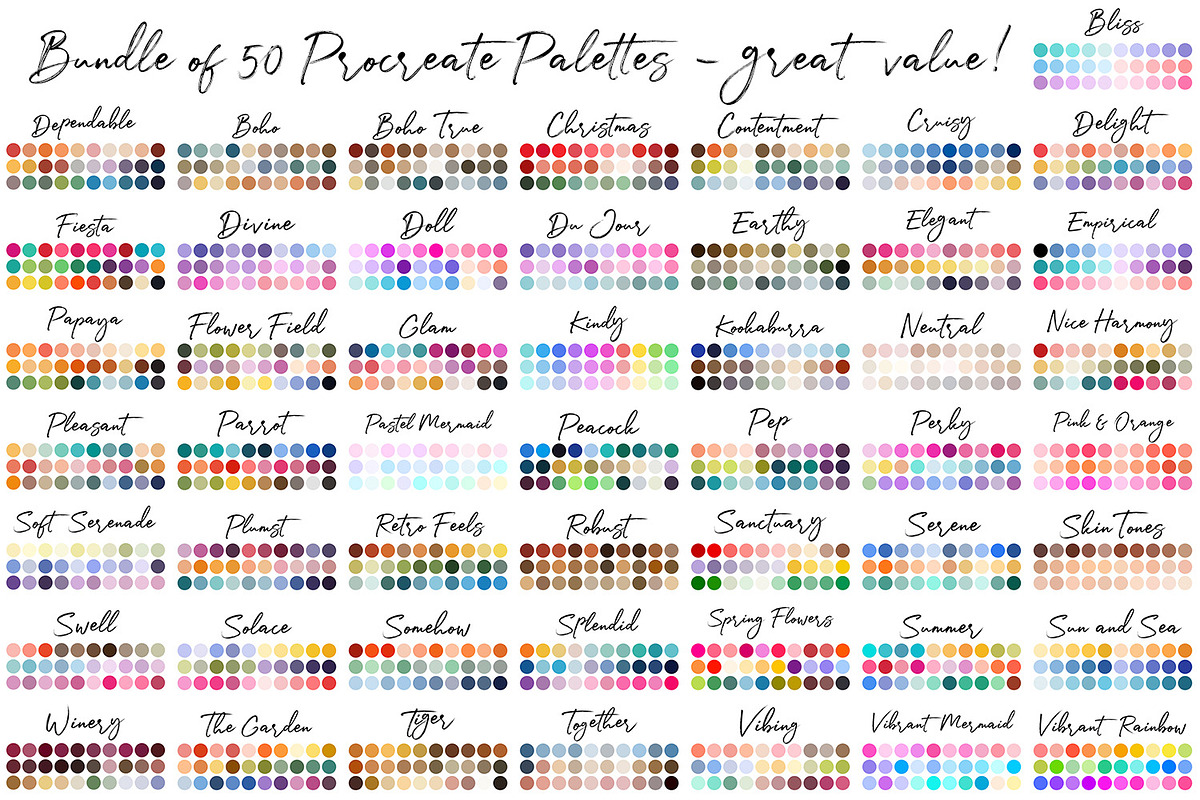 Bundle of 50 Procreate Palettes, a Palette Add-On by Julie Campbell