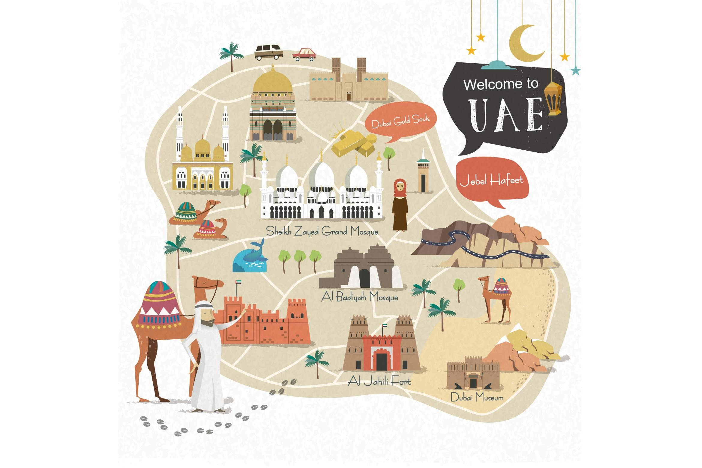 UAE travel map, a Decorative Illustration by TotallypicRF | Creative Market