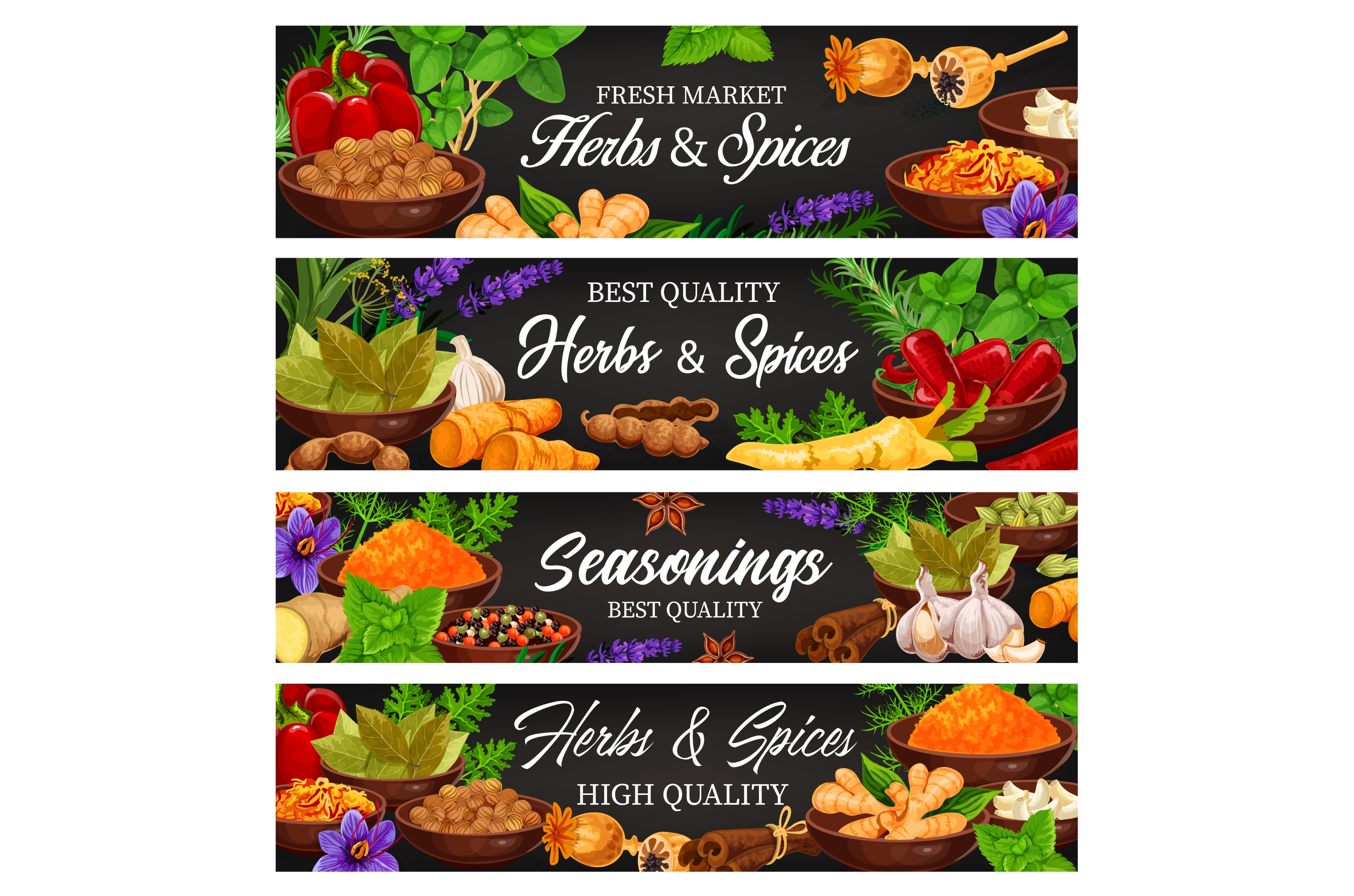 Herbs, spices, seasonings, a Food Illustration by Vector Tradition
