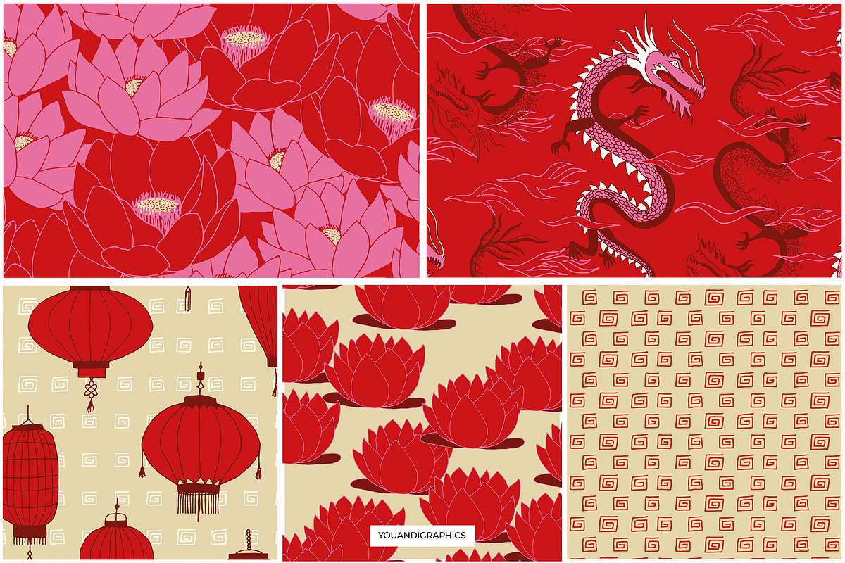 Chinese Seamless Vector Patterns, a Pattern Graphic by Youandigraphics