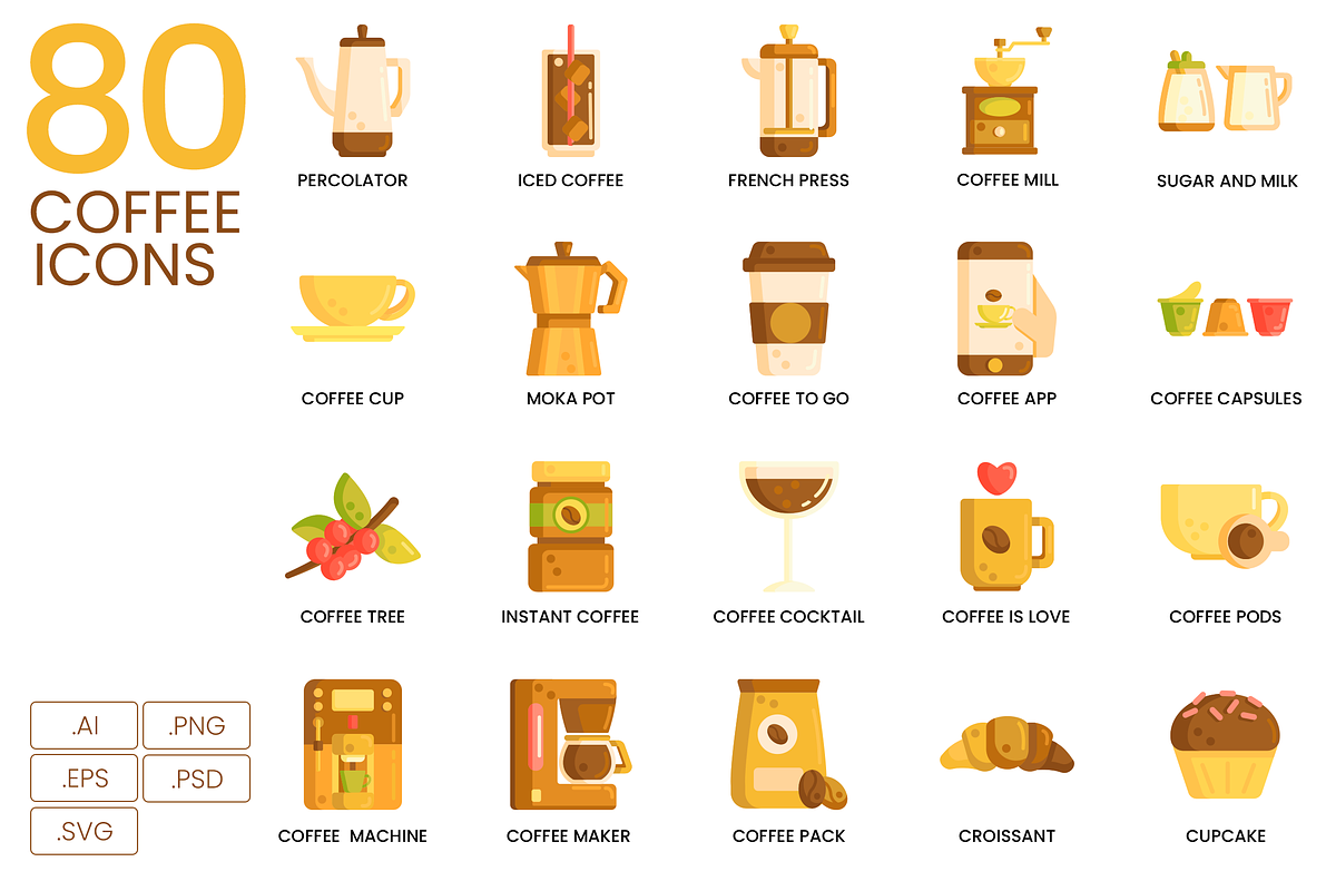 80 Coffee Flat Icons | Caramel, an Icon by Flat Icons