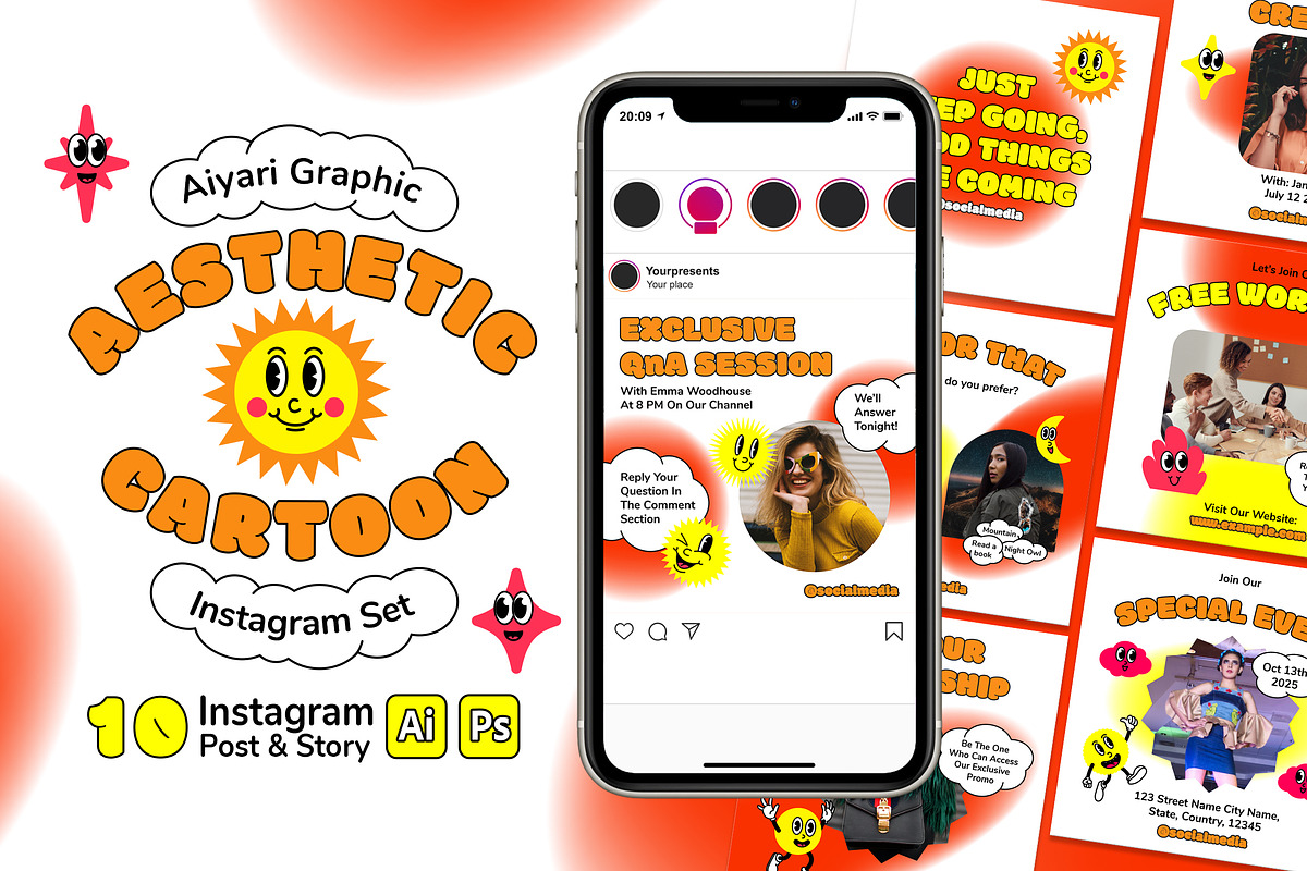 Aesthetic Cartoon Instagram Set, a Social Media Template by Aiyari ...