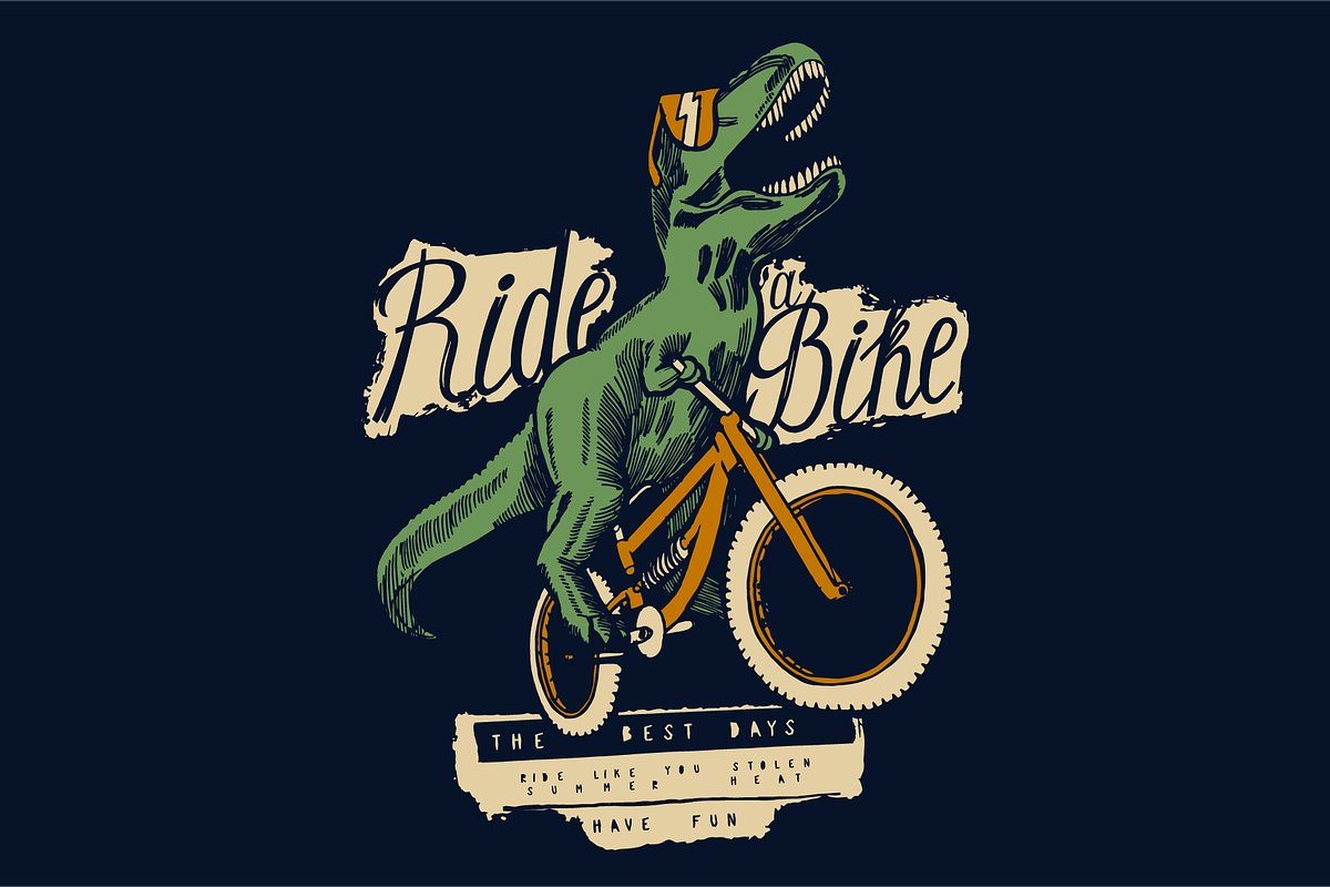 T-Rex Riding Bicycle, a Sport Illustration by hand draw