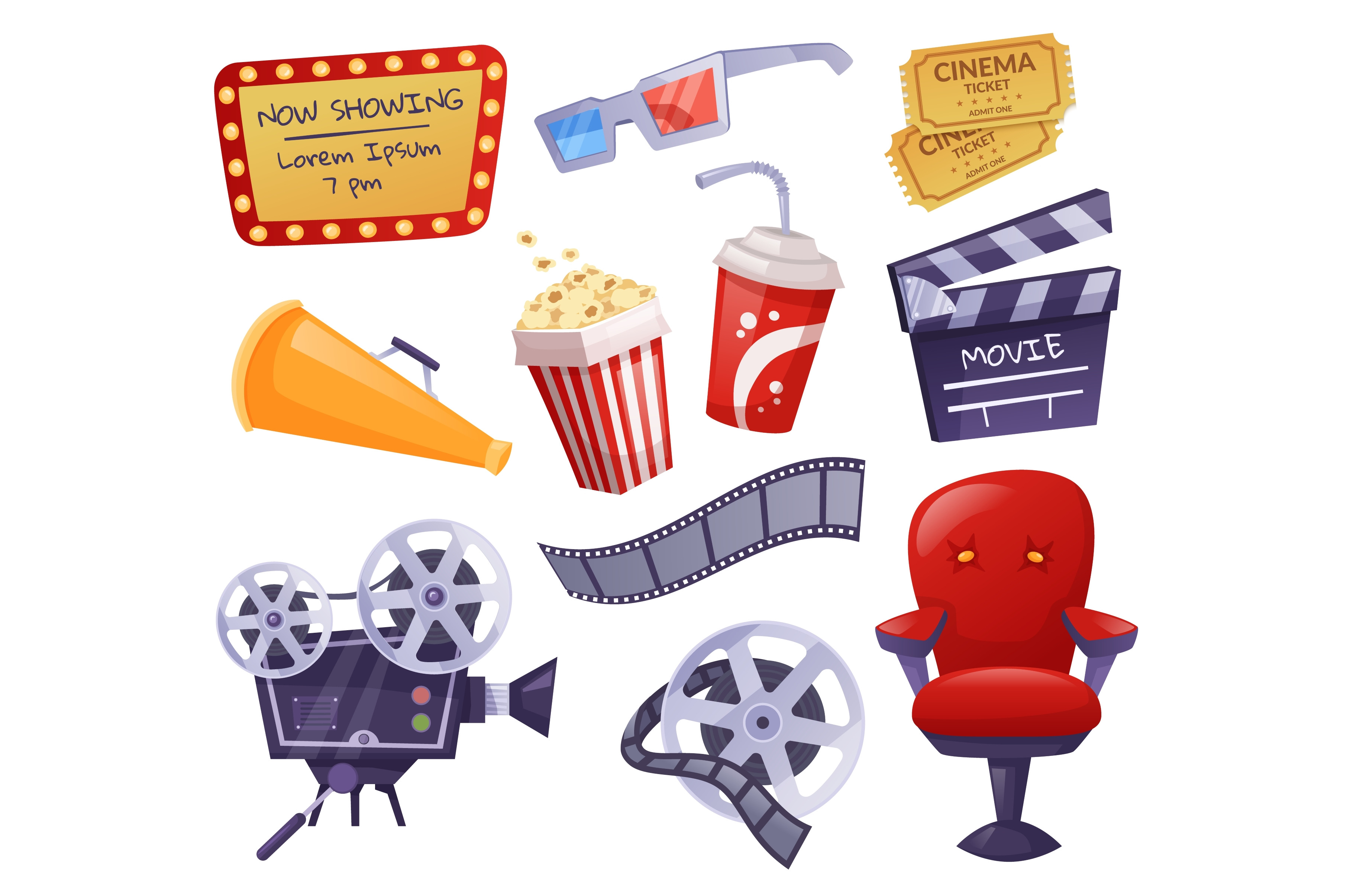 Cartoon cinema elements, movie, an Object Graphic by Frogella
