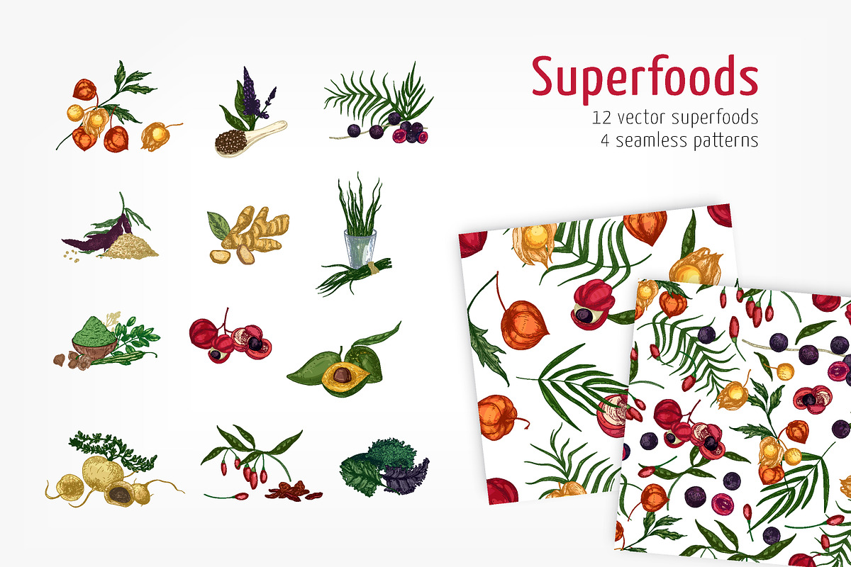 Superfood set and seamless, a Decorative Illustration by Good Studio