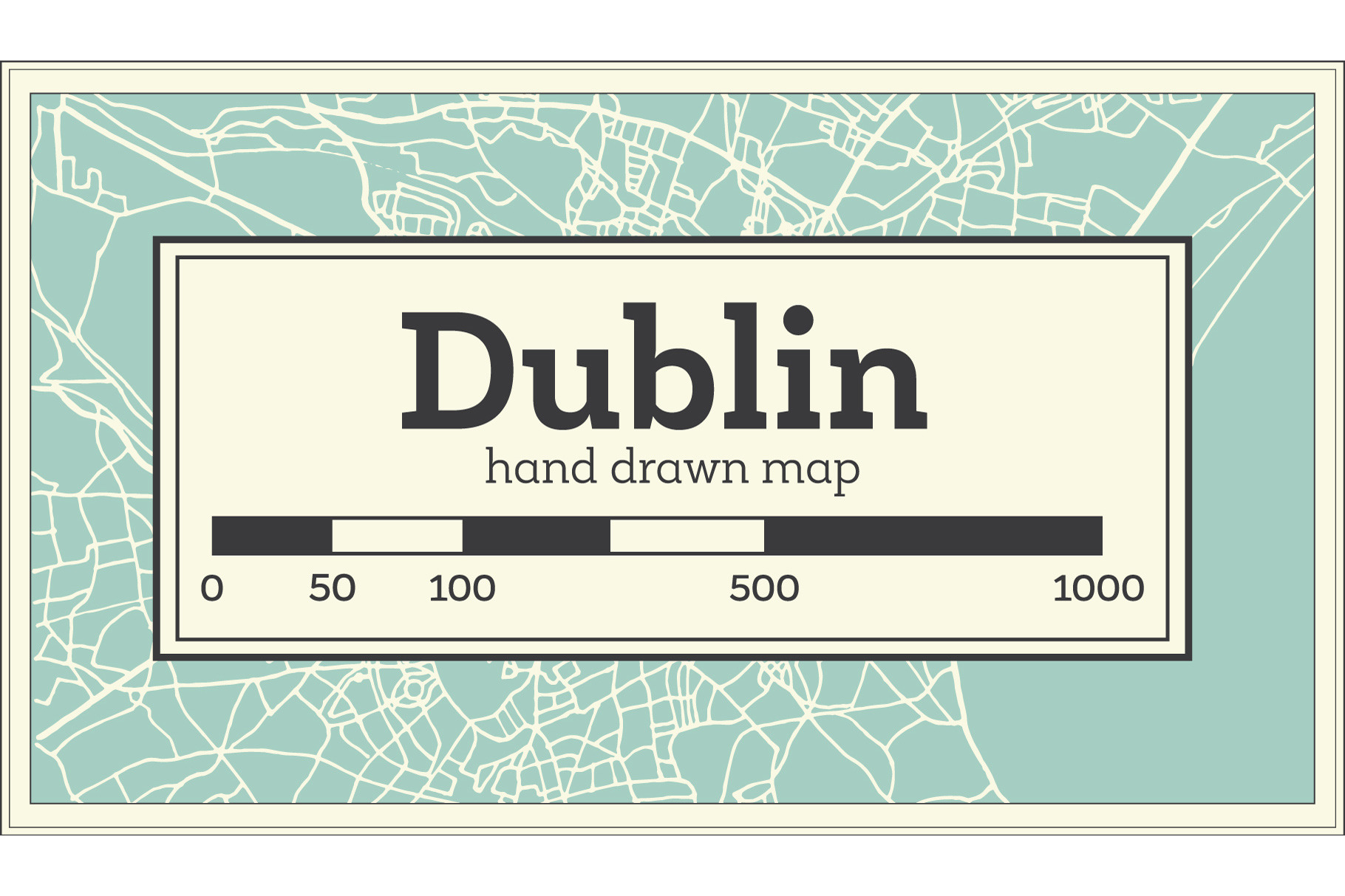 Dublin Ireland Map in Retro Style., an Illustration by Booblgum