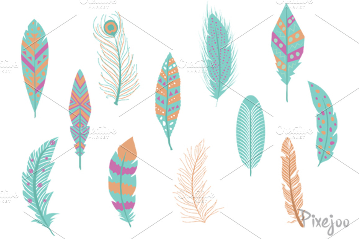Feather Clipart Set, an Object Graphic by Pixejoo