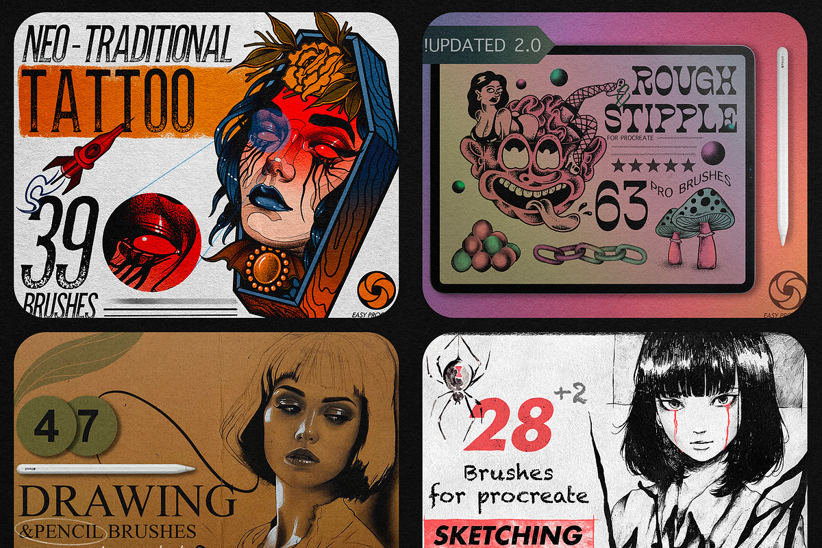 650 Procreate Brushes Mega Bundle, a Brush Add-On by Easy Procreate