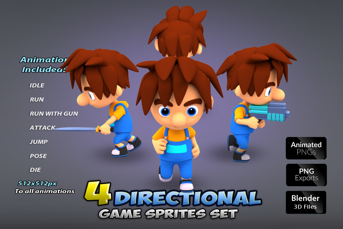 4-Directional Game Character Sprites, an Illustration by DionArtworks