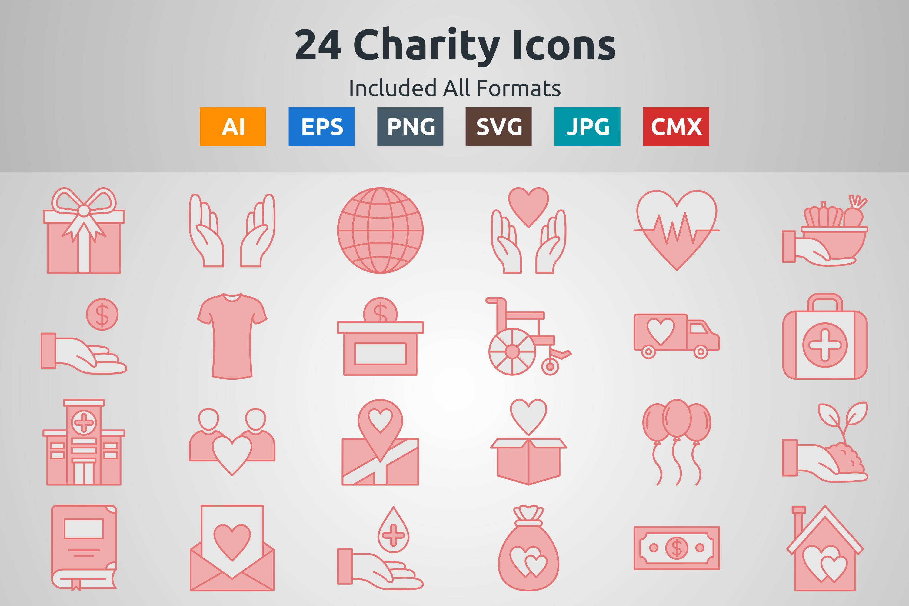 Red Filled Outline Charity Icons