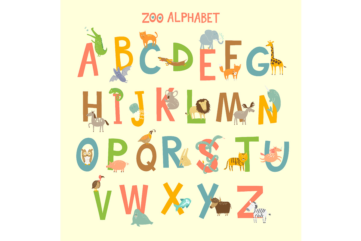 Zoo English Alphabet with animals+, an Animal Illustration by KVIO