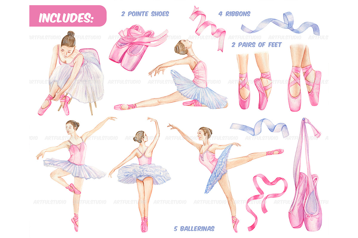 Watercolor Ballerina Clipart, an Illustration by ArtfulStudio