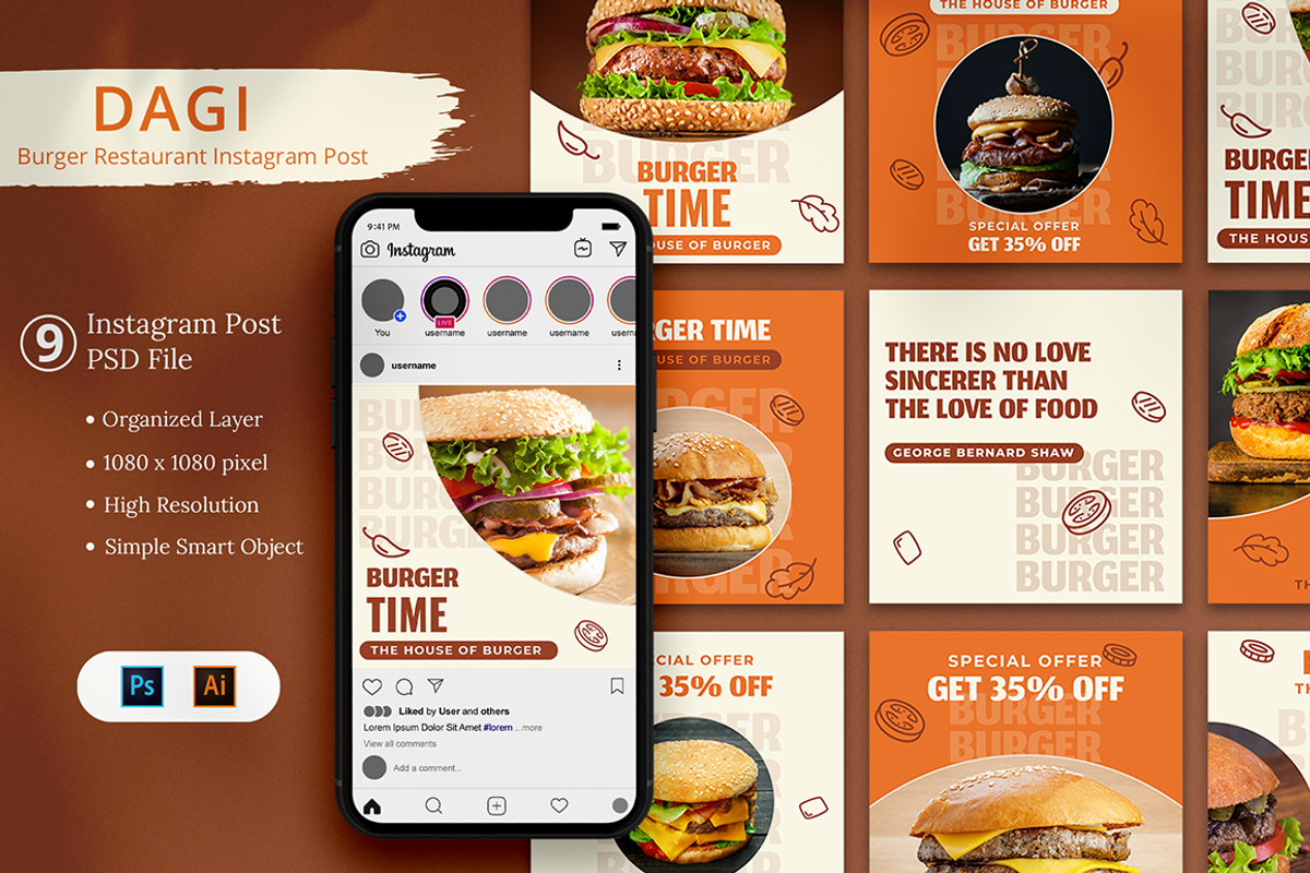 Burger Restaurant Instagram Post, a Social Media Template by Attype