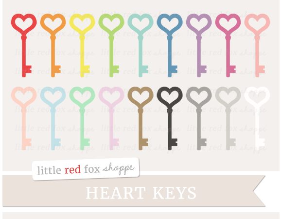 Heart Key Clipart, an Illustration by Little Red Fox Shoppe
