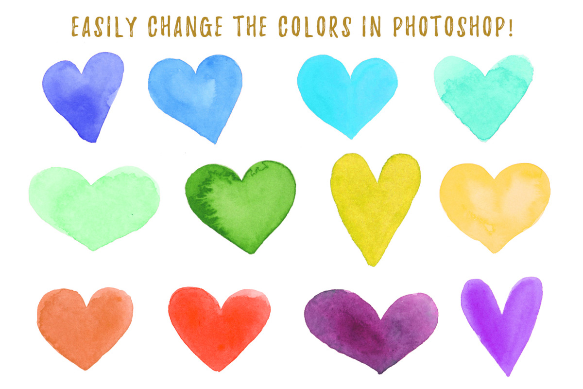Watercolor Hearts Clipart PNG JPG, an Illustration by BirDIY Design
