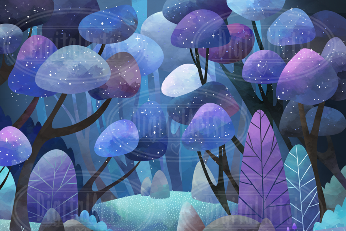 Watercolor Star Forest Clipart, an Illustration by DigitalArtsi