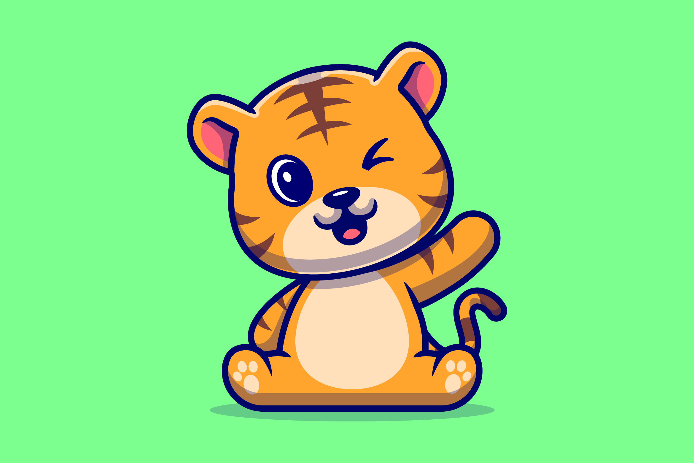 Cute Tiger Waving Hand Cartoon, an Animal Illustration by Catalyst Labs
