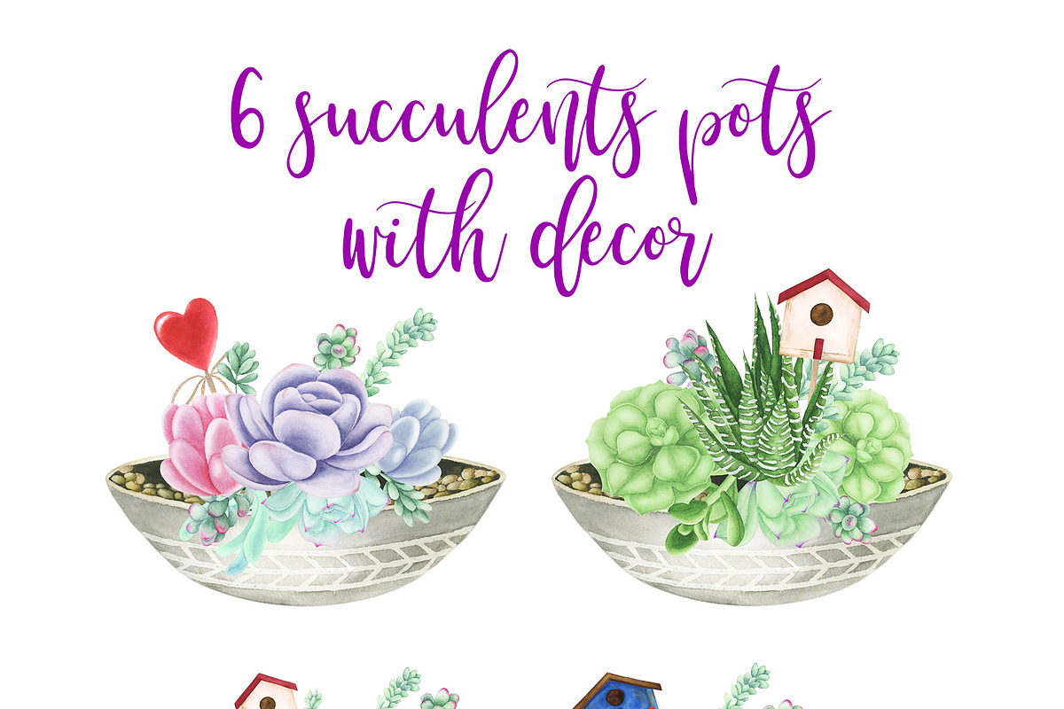 Watercolor Succulents Pots Clipart, a Decorative Illustration by Plants ...